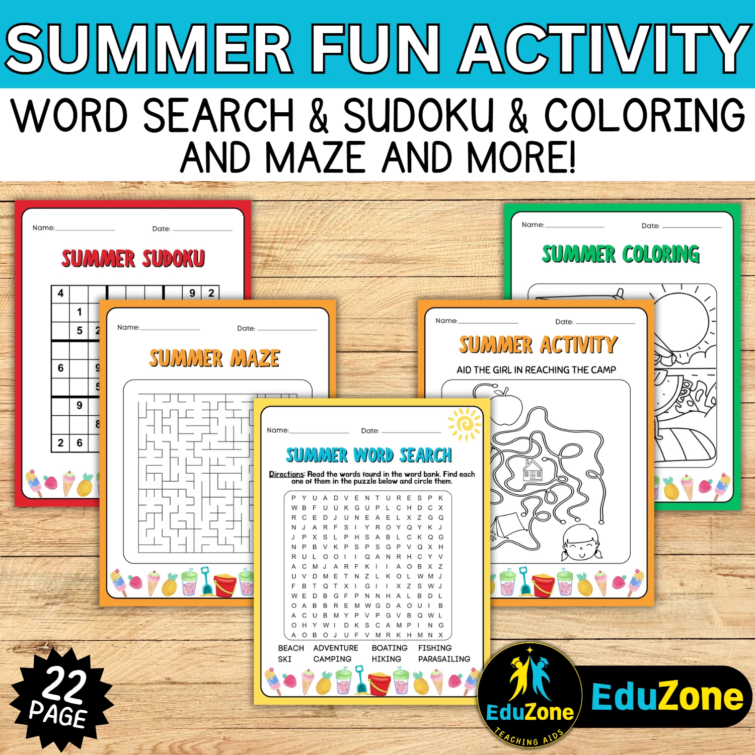Summer Fun Activity Book for Kids Ages 3-5: Puzzles, Games, sudoku ...