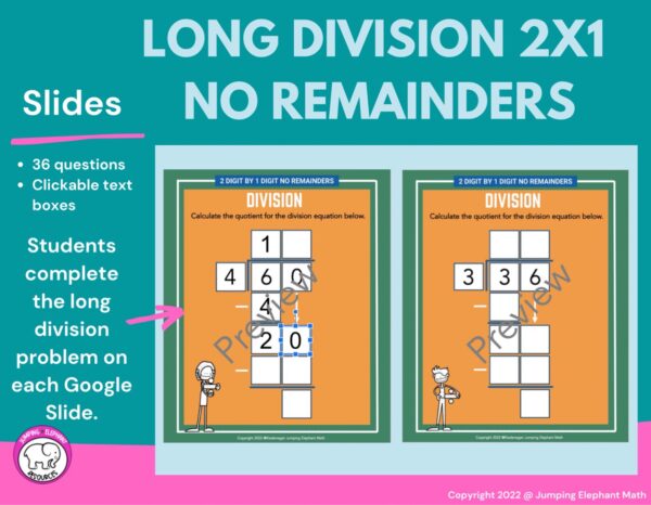 Long Division 2 Digit by 1 Digit No Remainders Google Slides and ...
