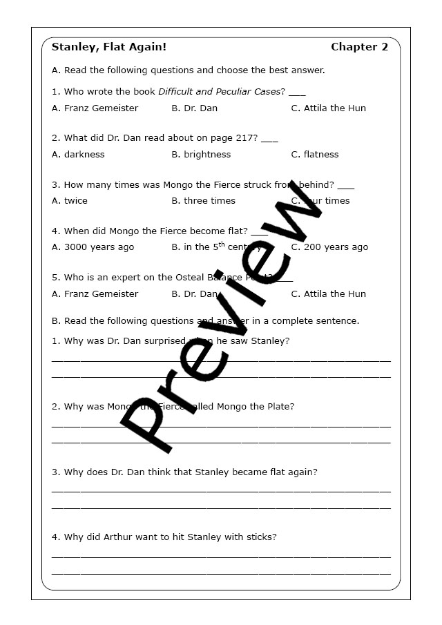 Jeff Brown "Stanley, Flat Again!" worksheets | Made By Teachers