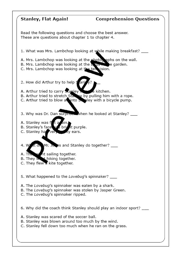 Jeff Brown "Stanley, Flat Again!" worksheets | Made By Teachers