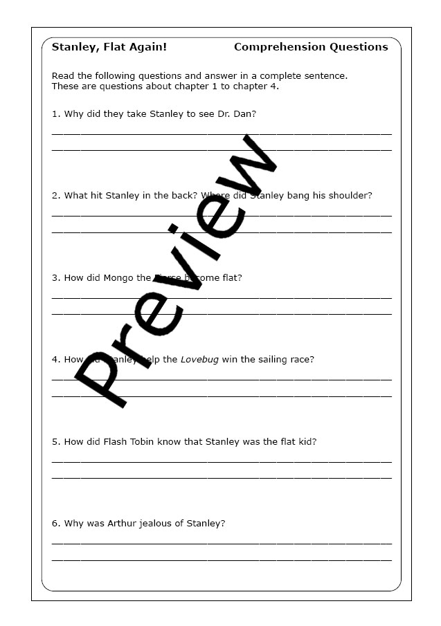 Jeff Brown "Stanley, Flat Again!" worksheets | Made By Teachers