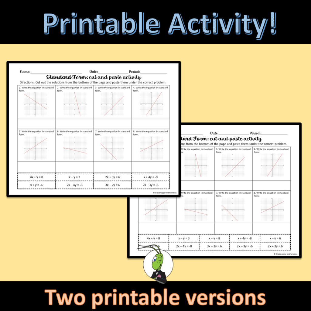 Graphing Standard Form Linear | Cut and Paste Activity | Mystery ...