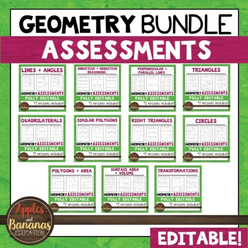 Geometry Editable Assessments BUNDLE | Made By Teachers