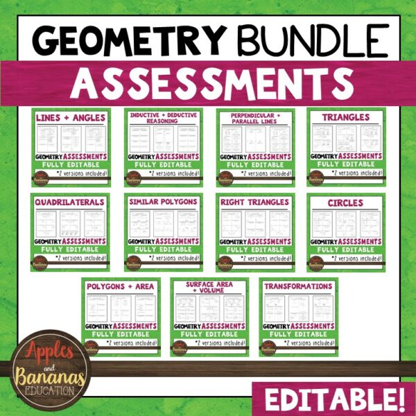 Geometry Editable Assessments BUNDLE | Made By Teachers