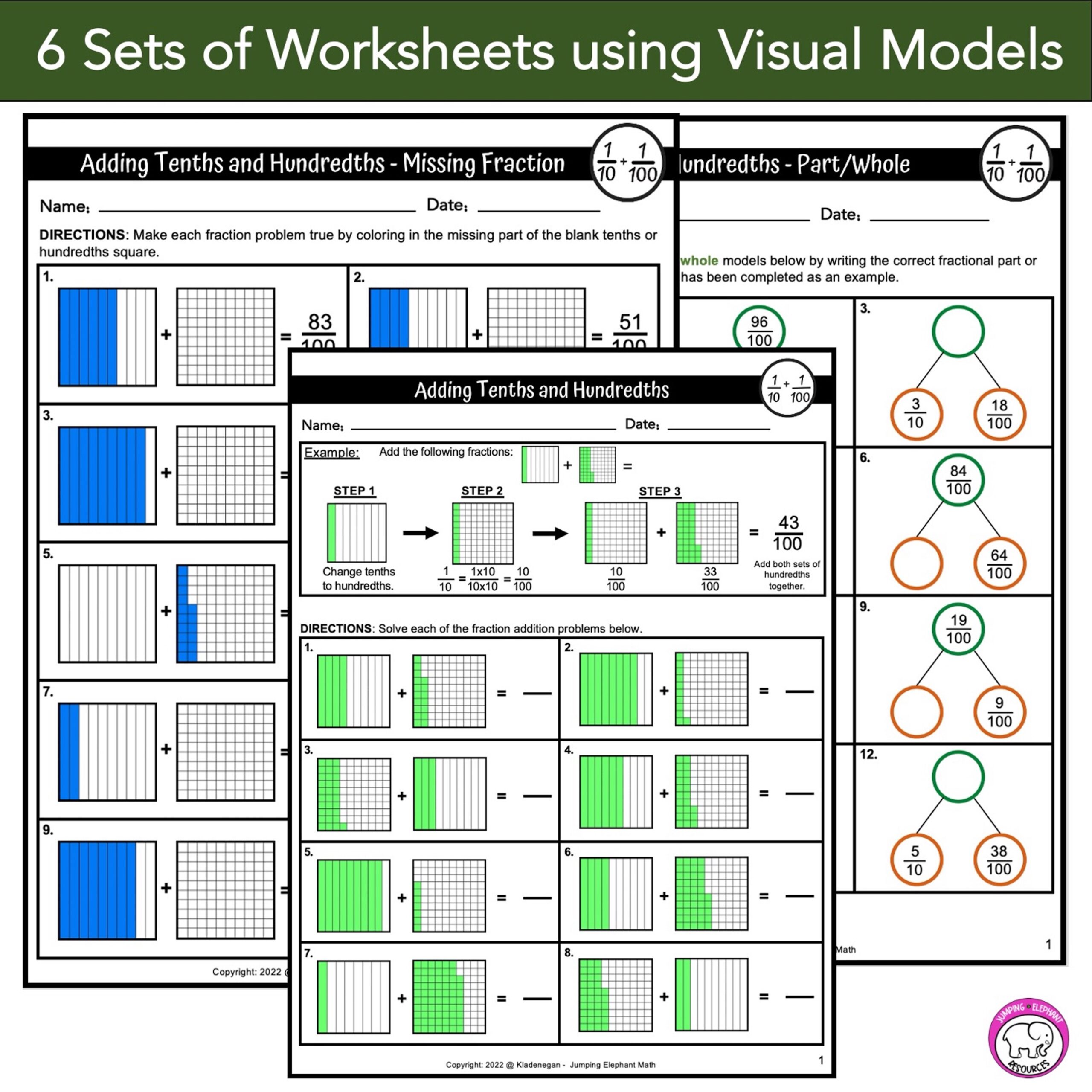 Adding Tenths and Hundredths Google Slides and Worksheets Fractions ...