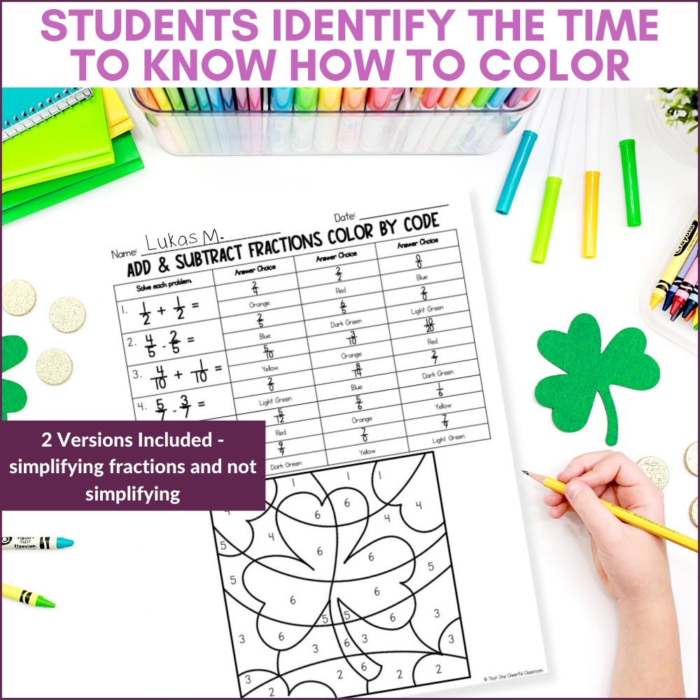 St. Patrick's Day Adding & Subtracting Fractions Like Denominators ...