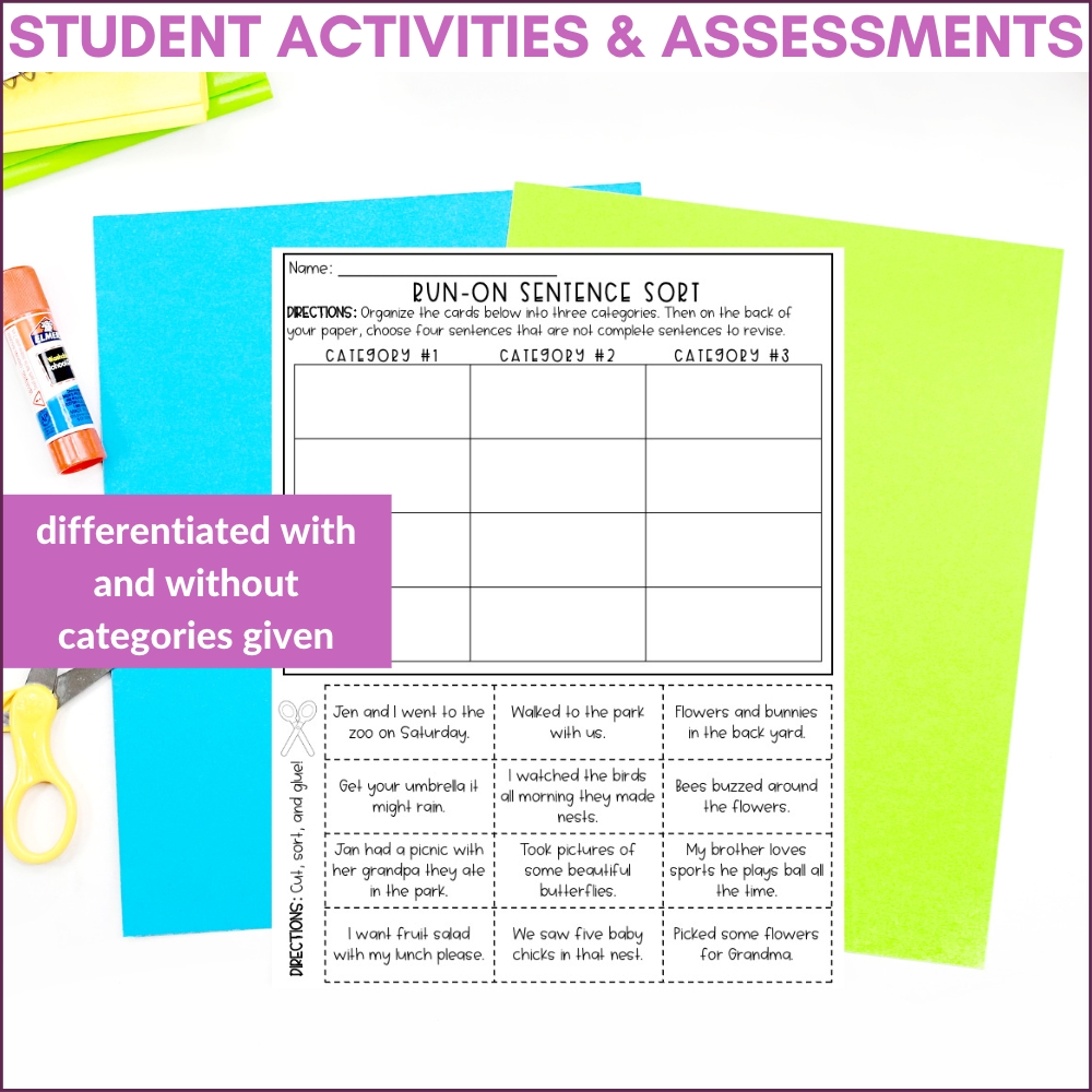 4th Grade Run On Sentences Grammar and Writing Lesson & Activities ...
