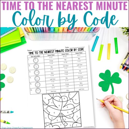 St. Patrick's Day Math Telling Time Nearest Minute Color by Number ...