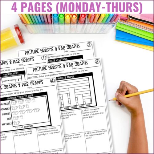 Interpreting Pictographs and Bar Graphs Math Homework Worksheets for ...