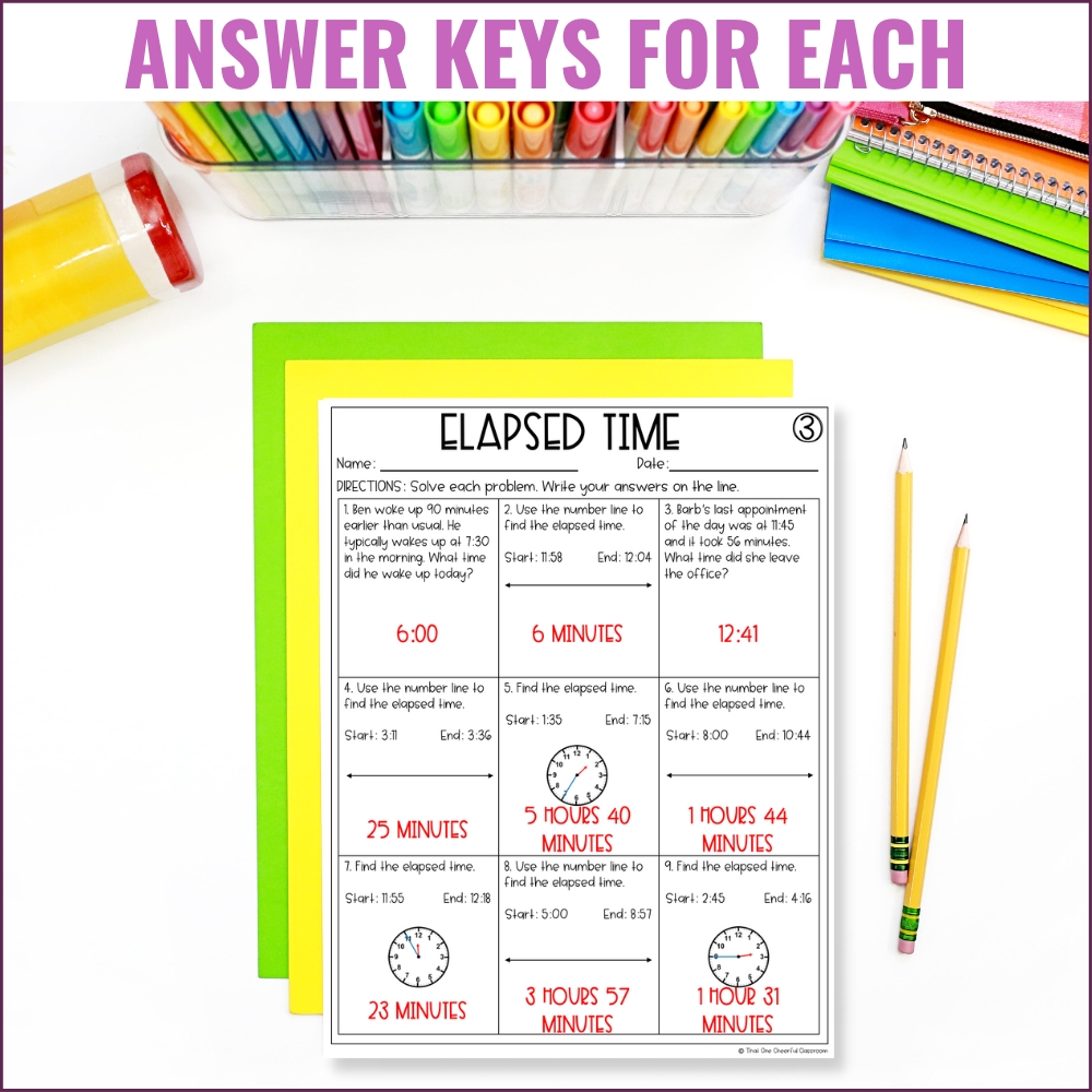 Elapsed Time with Word Problems Math Homework Worksheets for 3rd Grade ...