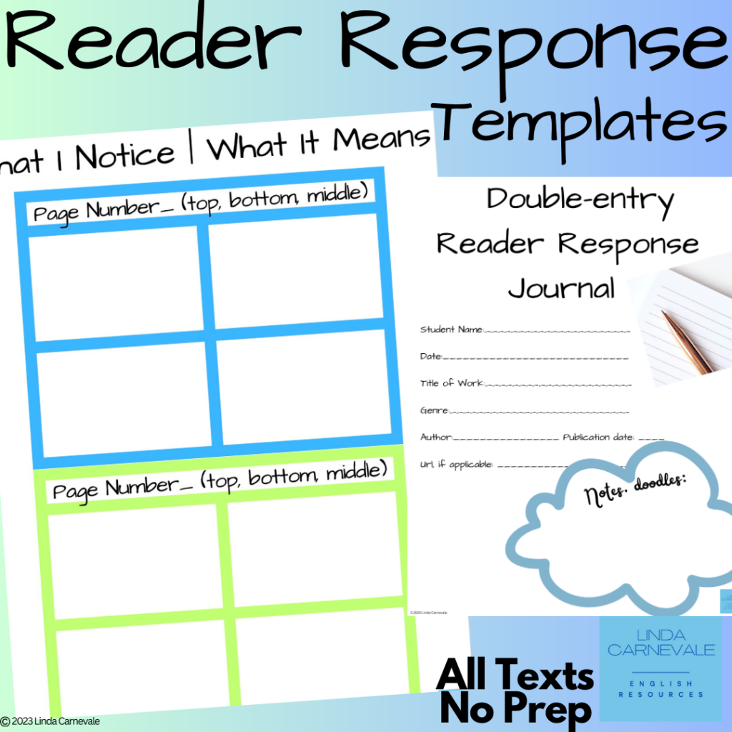 Reader Response Activity: Double Entry Format, Author's Craft, Text ...