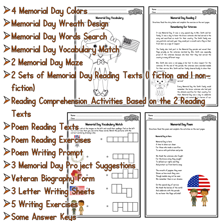 Memorial Day No-Prep ELA Worksheets | Made By Teachers