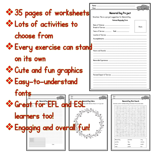 Memorial Day No-Prep ELA Worksheets | Made By Teachers