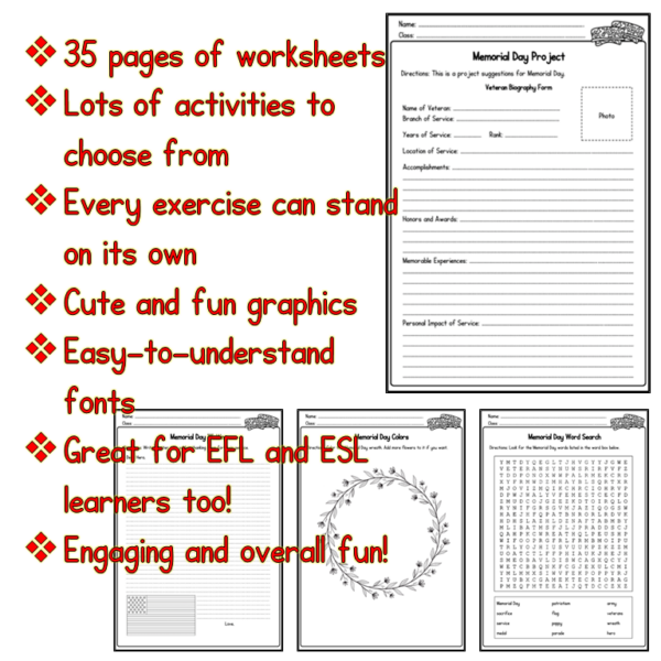 Memorial Day No-Prep ELA Worksheets | Made By Teachers
