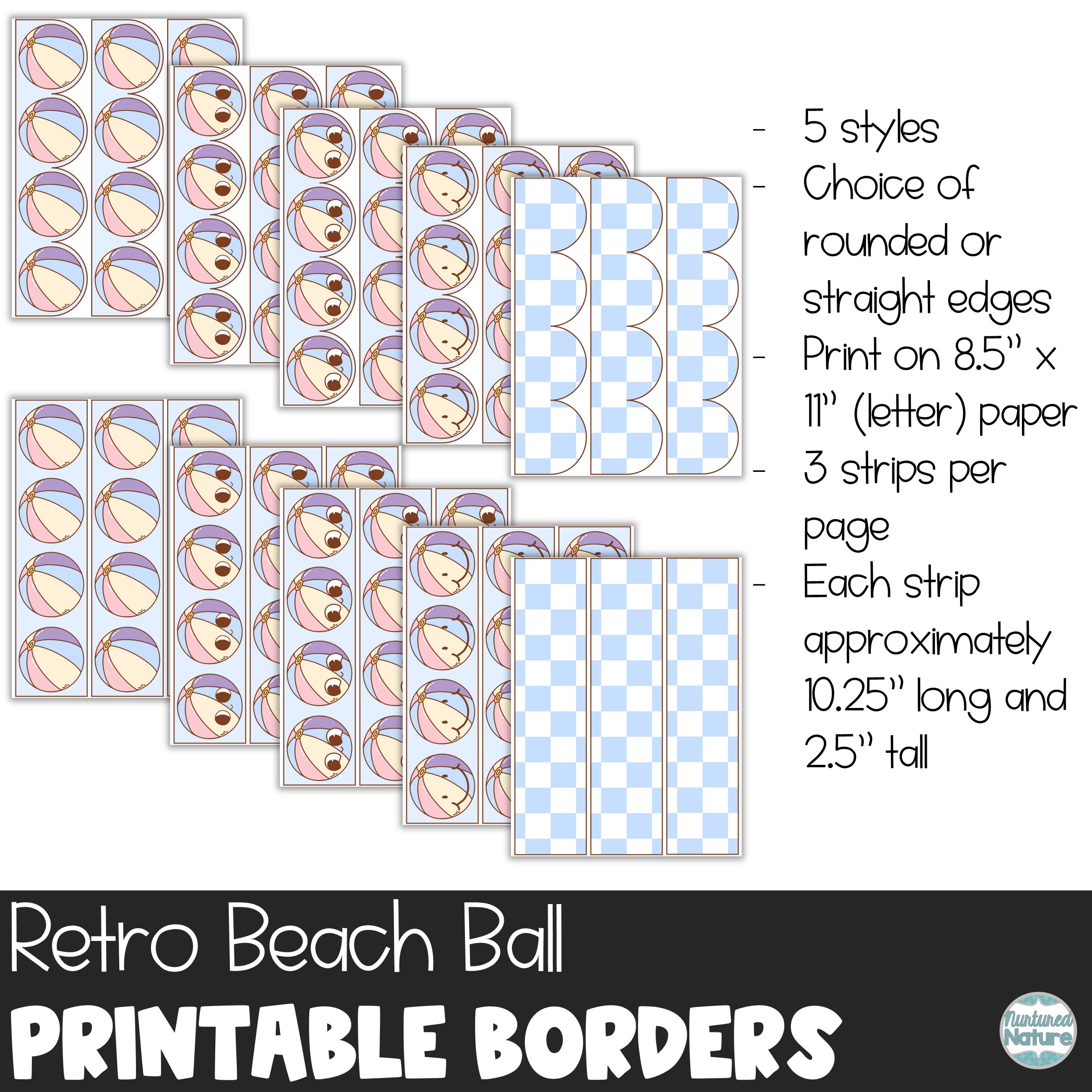 Summer Bulletin Board Border Printable - Retro Beach Ball and ...