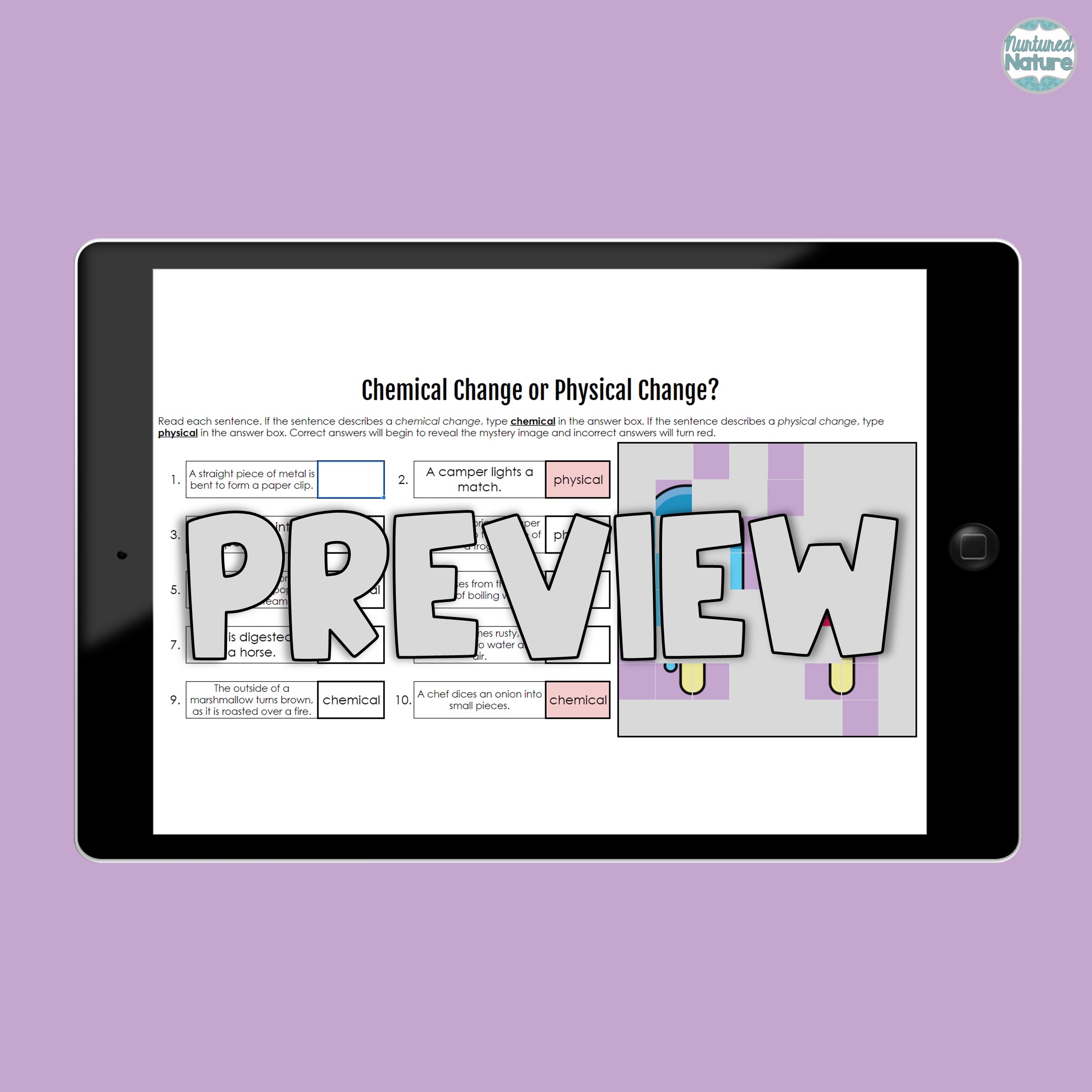 Chemical or Physical Change Digital Pixel Art Puzzle 1 Google Activity ...