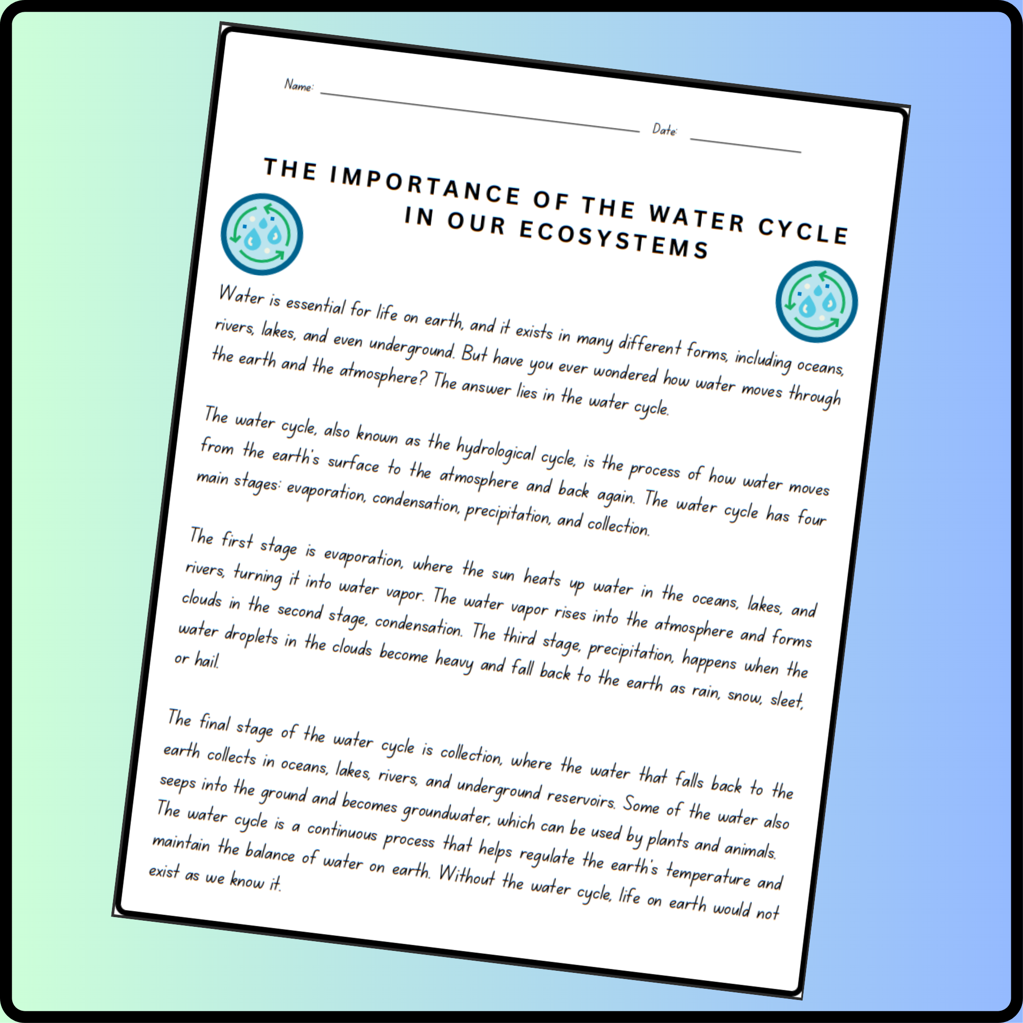 The Importance of the Water Cycle in Our Ecosystems Reading and ...