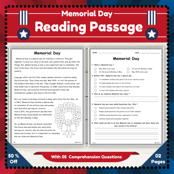 Memorial Day Reading Comprehension for Early Elementary Students | Made ...