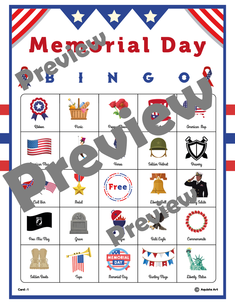 Memorial Day Game Cards : The Perfect Party Game ! | Free Version ...