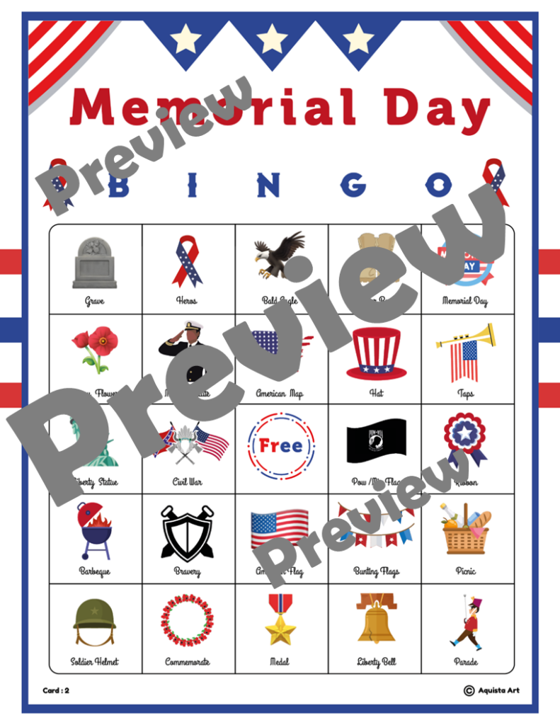 Memorial Day Game Cards : The Perfect Party Game ! | Free Version ...
