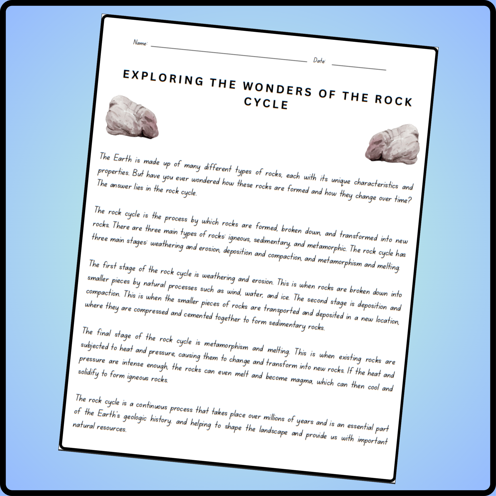 Exploring the Wonders of the Rock Cycle Reading and Questions | Made By ...