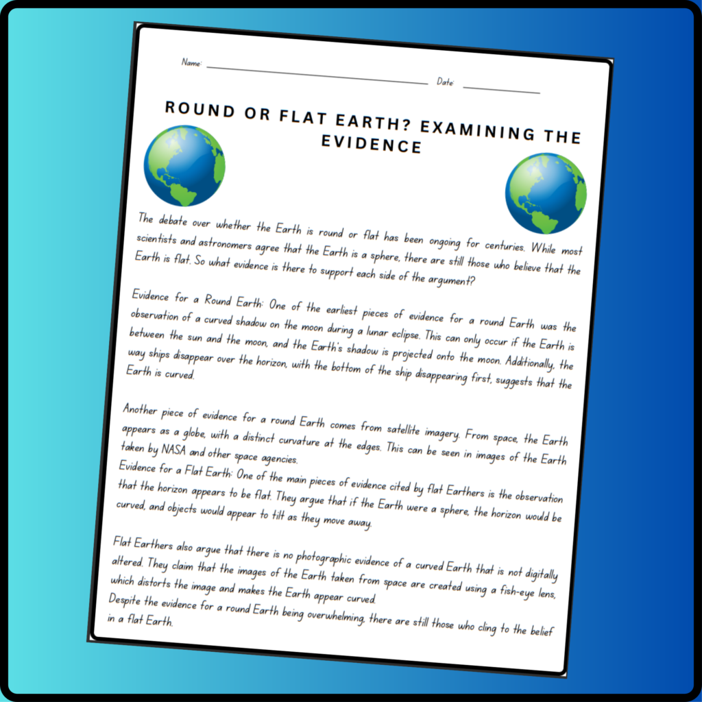 Round or Flat Earth Examining the Evidence Reading and Questions | Made ...