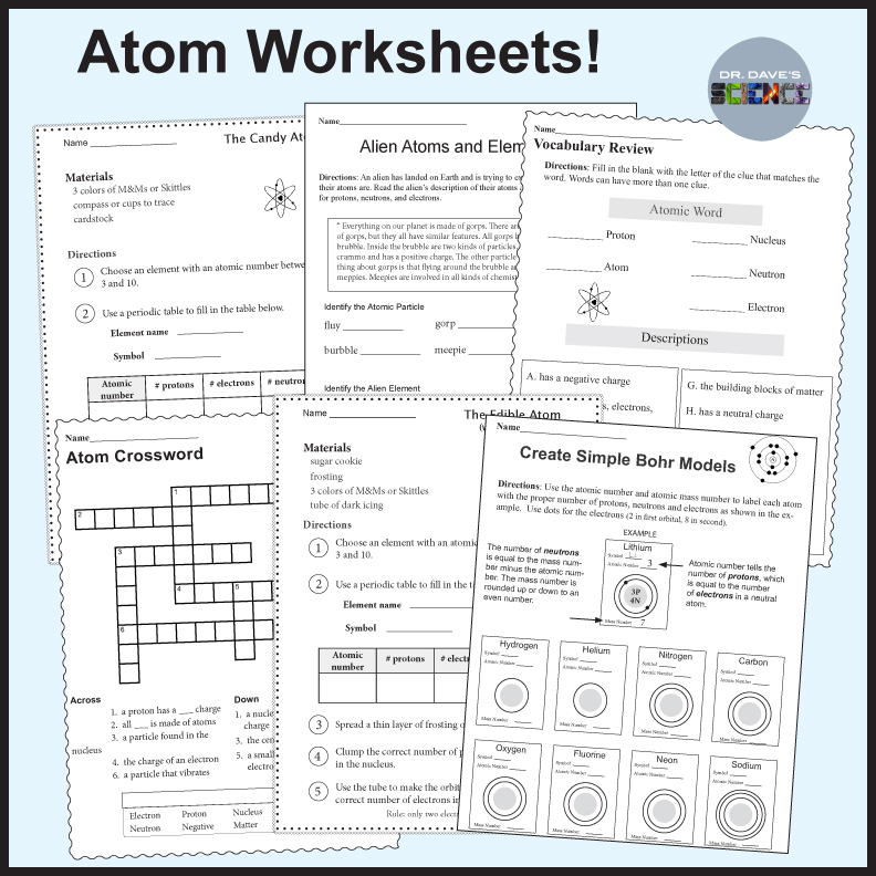 Atoms and Atomic Structure Model and Worksheets, Periodic Table 5th ...