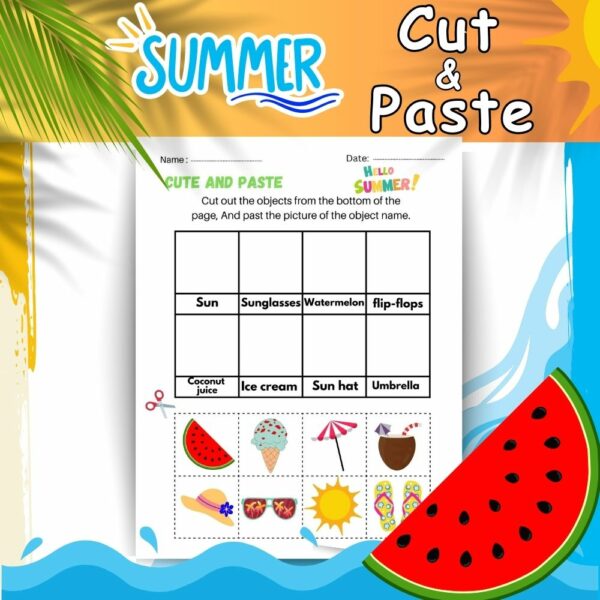 Cut And Paste (SUMMER Theme) Worksheet (FREE) | Made By Teachers
