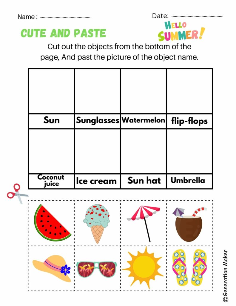 Cut And Paste (SUMMER Theme) Worksheet (FREE) | Made By Teachers