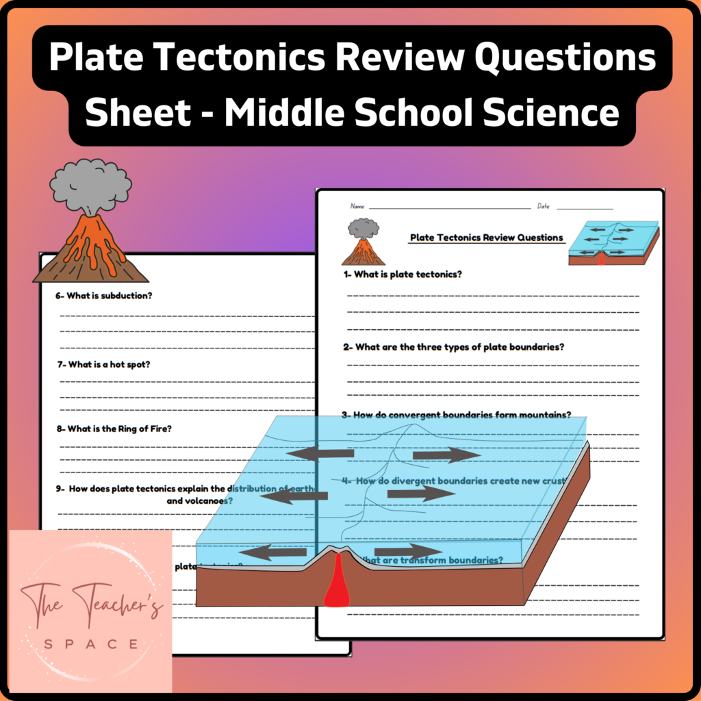 Plate Tectonics Review Questions Sheet - Middle School Science | Made ...
