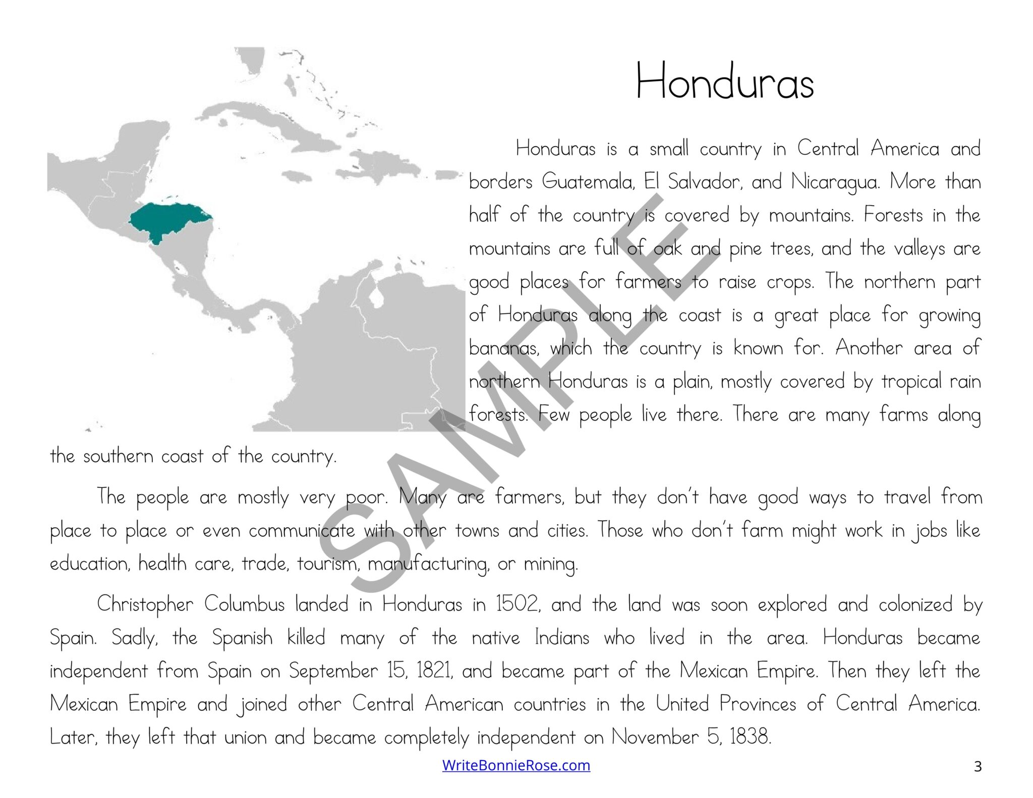 My Book About Honduras with Cursive Copywork | Made By Teachers