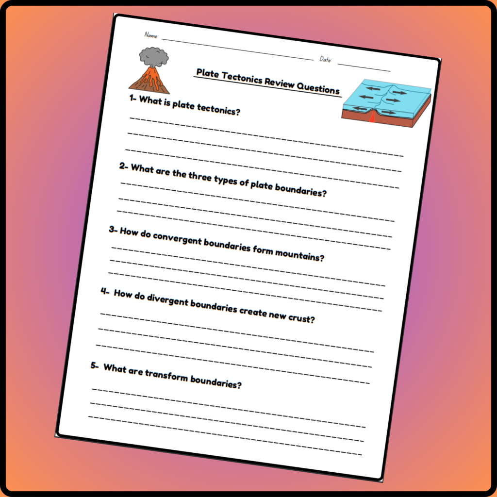 Plate Tectonics Review Questions Sheet - Middle School Science | Made ...