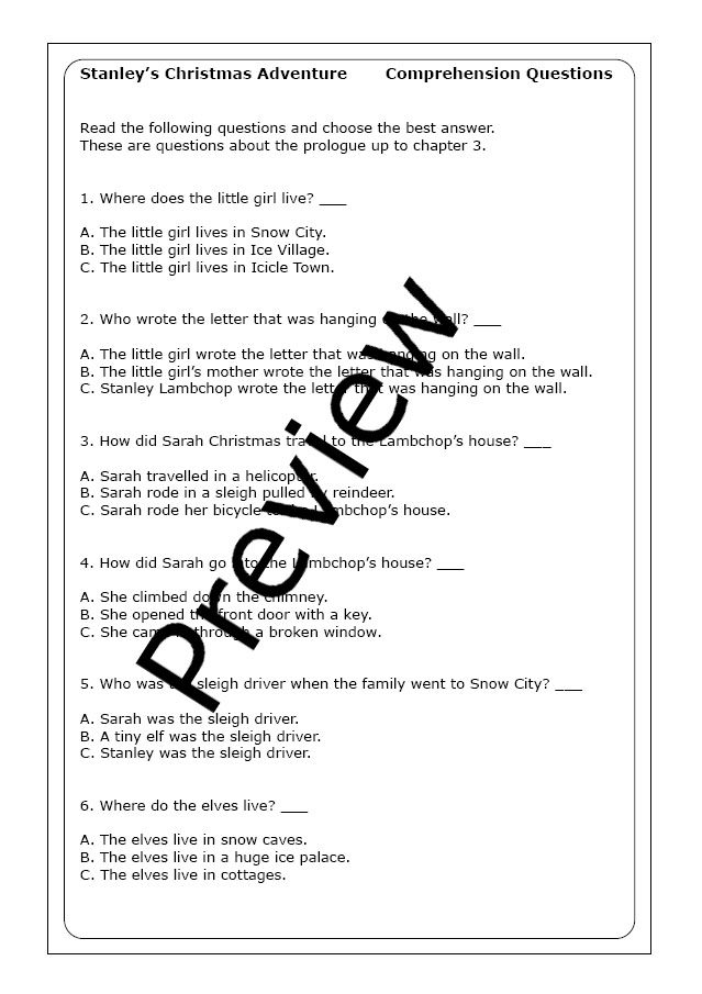 Jeff Brown "Stanley's Christmas Adventure" worksheets | Made By Teachers