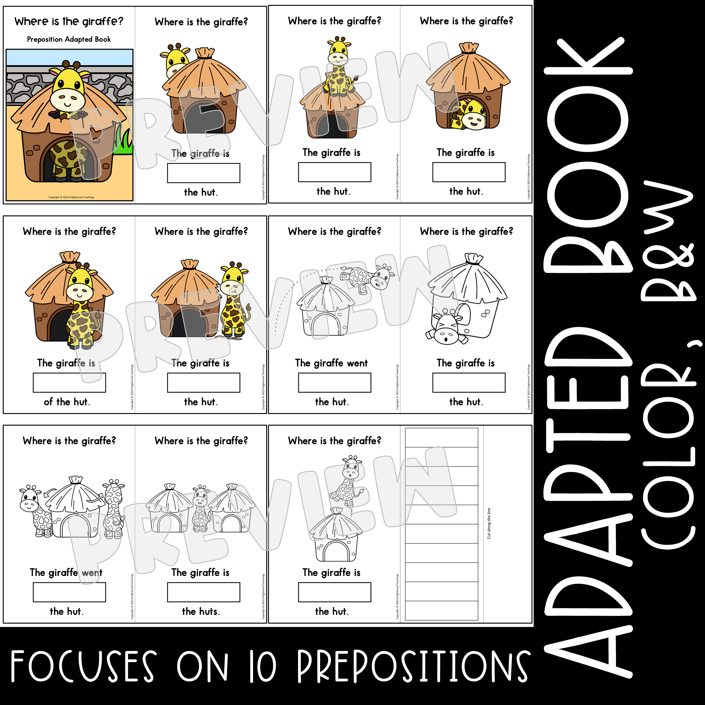 Zoo Prepositions Adapted Book Interactive Booklet Flash Cards - Giraffe ...