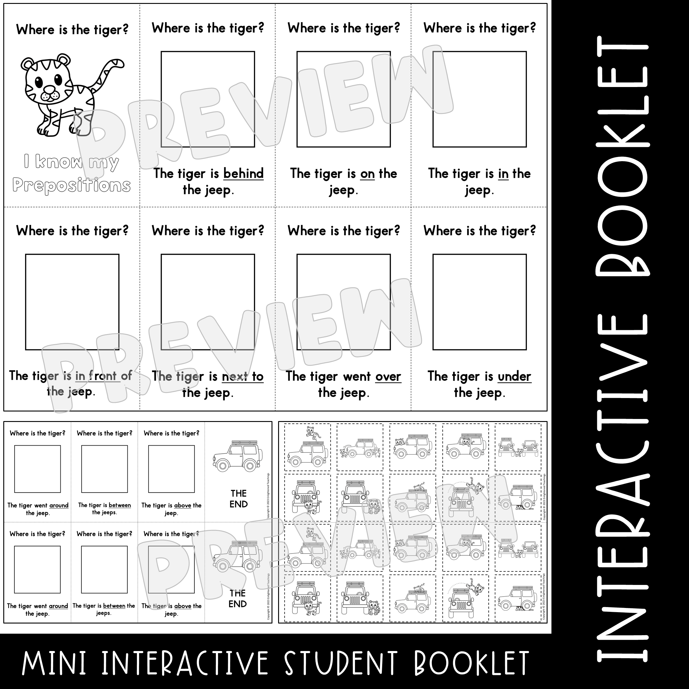 Zoo Prepositions Adapted Book Interactive Booklet Flash Cards - Tiger ...