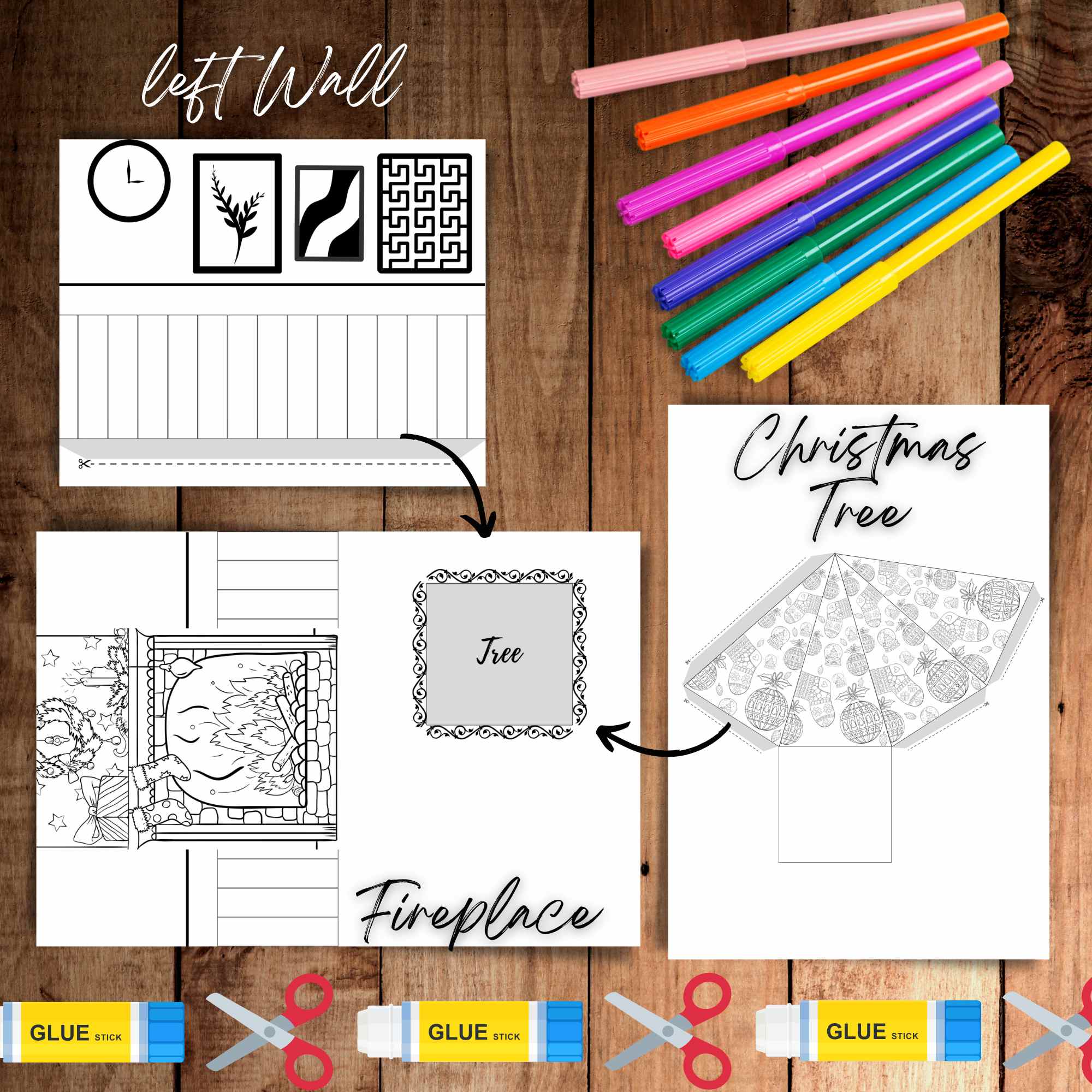 Holiday Coloring Page : Christmas Tree and Fireplace | Made By Teachers
