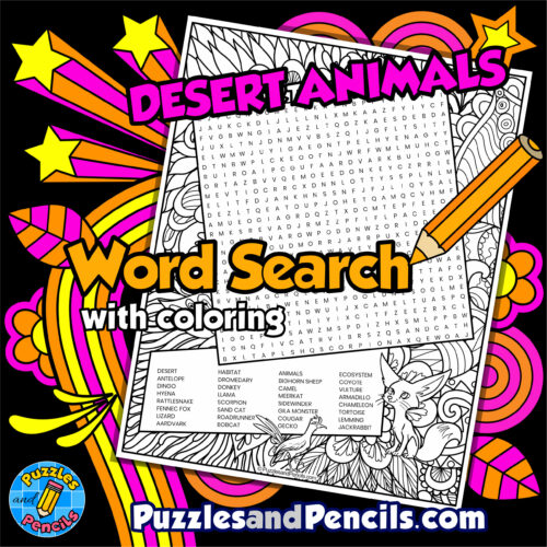 Desert Animals Word Search Puzzle with Coloring | Desert Habitat ...