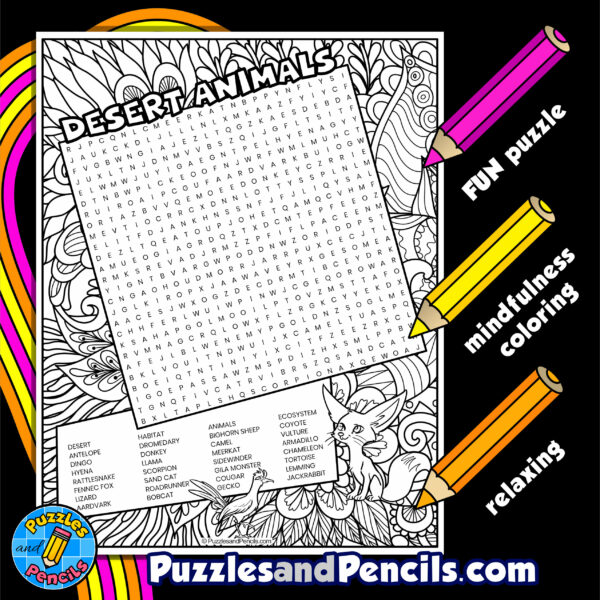 Desert Animals Word Search Puzzle with Coloring | Desert Habitat ...