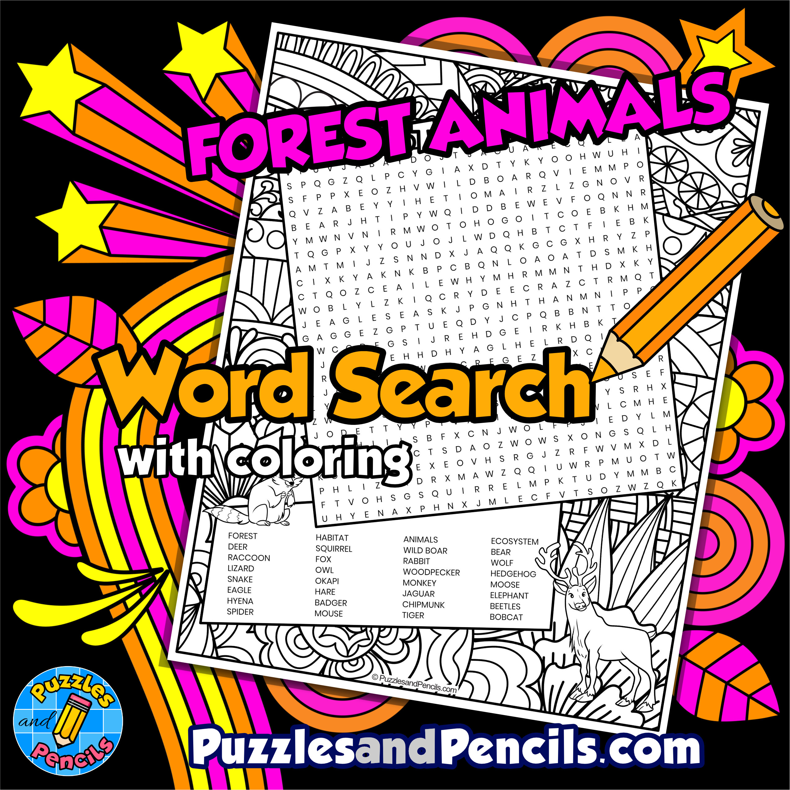 Forest Animals Word Search Puzzle with Coloring | Forest Habitat ...