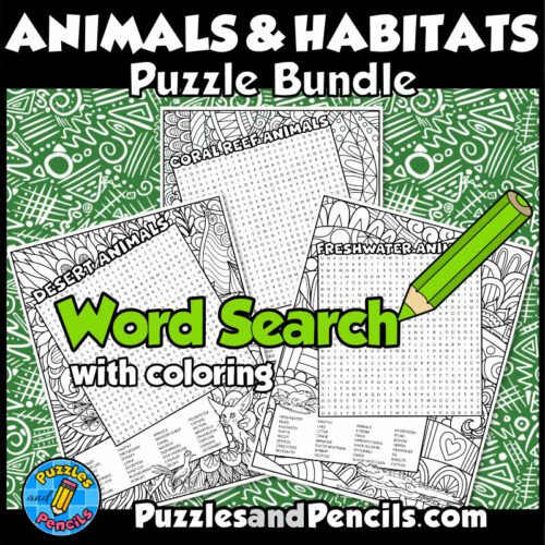Animals and Habitats Word Search Puzzle Activity Page BUNDLE | 10 ...