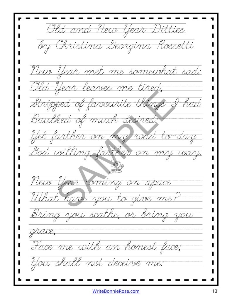 Old and New Year Ditties Poetry Analysis and Cursive Copywork | Made By ...