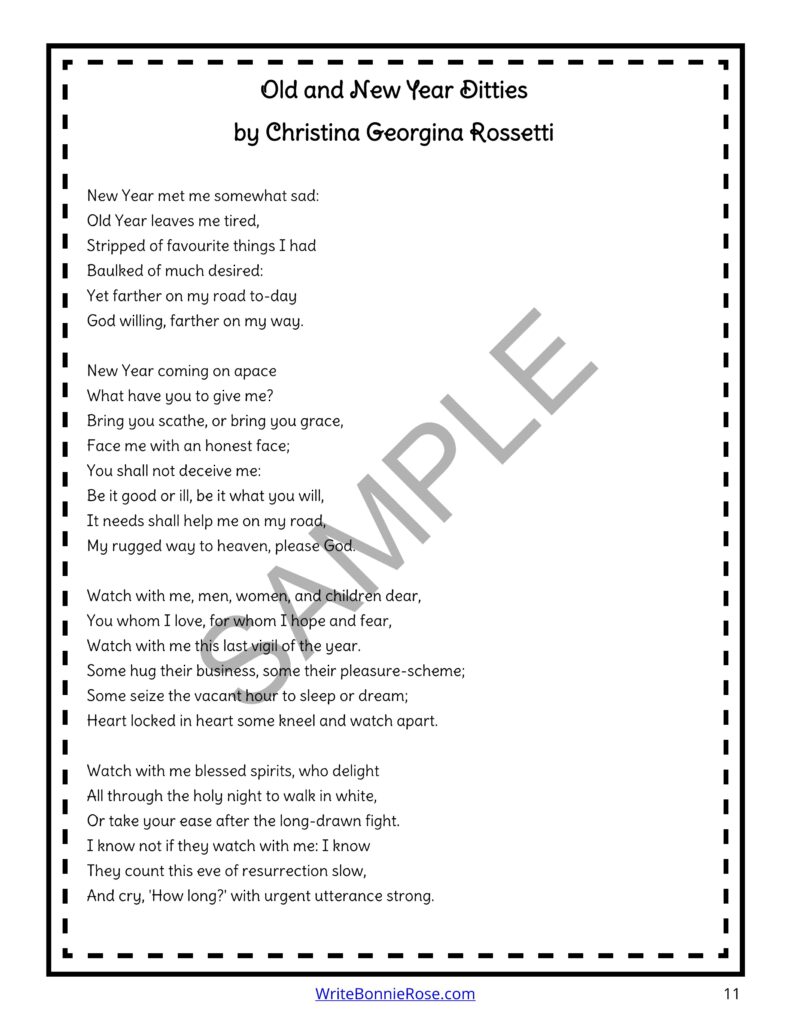 Old and New Year Ditties Poetry Analysis and Print Copywork | Made By ...