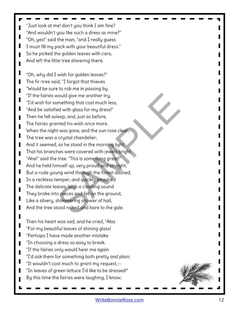 The Foolish Fir-Tree Poetry Analysis and Cursive Copywork | Made By ...