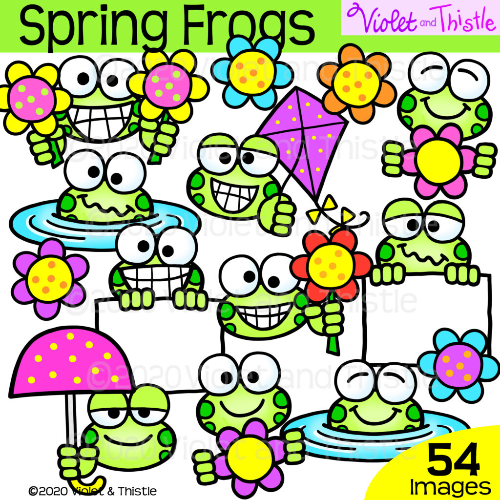 Frog Clipart Cute Fun Spring Emotion Expression Faces Puddle Hold ...