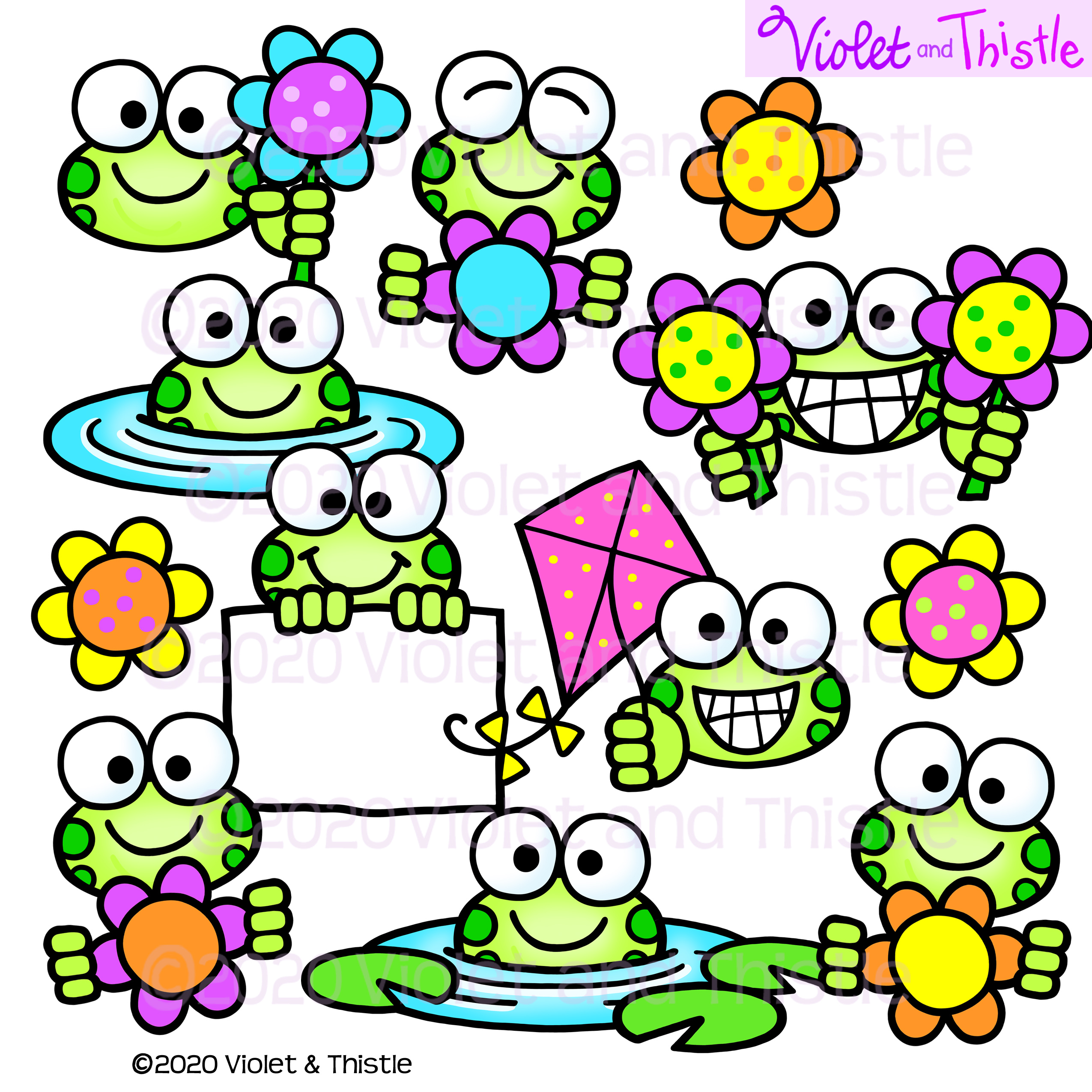 Frog Clipart Cute Fun Spring Emotion Expression Faces Puddle Hold ...