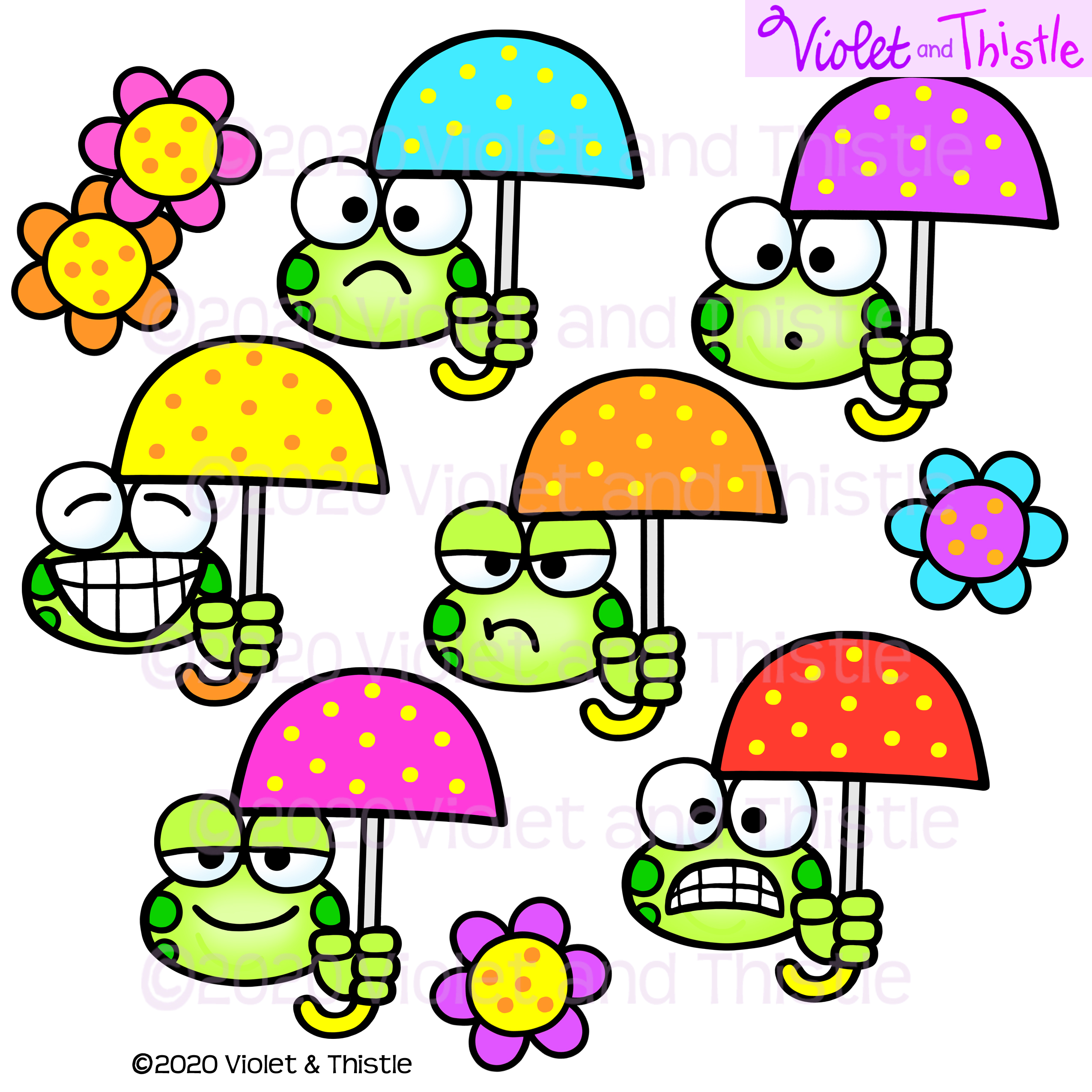 Frog Clipart Cute Fun Spring Emotion Expression Faces Puddle Hold ...