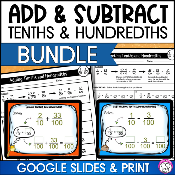 Adding and Subtracting Tenths and Hundredths BUNDLE Google Slides and ...