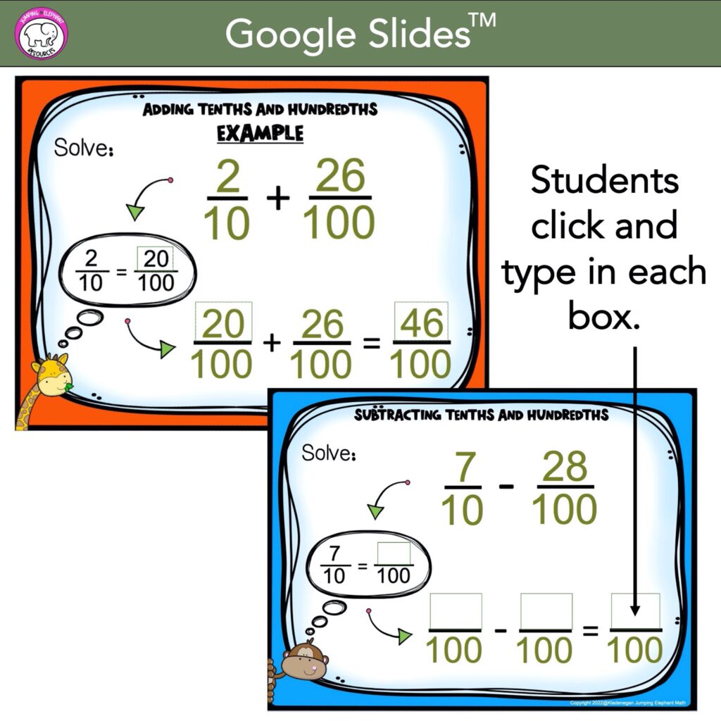 Adding and Subtracting Tenths and Hundredths BUNDLE Google Slides and ...