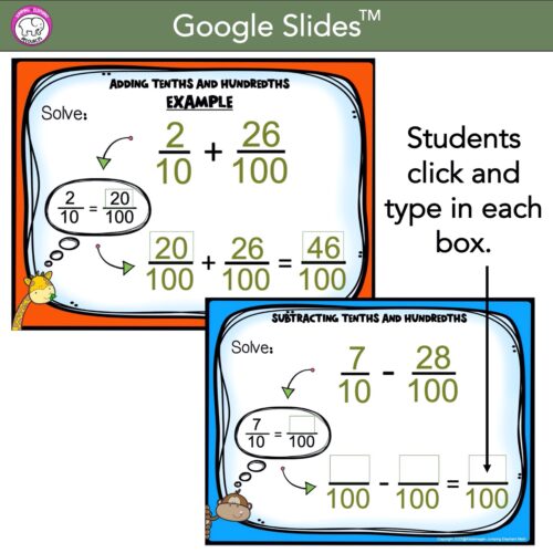 Adding and Subtracting Tenths and Hundredths BUNDLE Google Slides and ...
