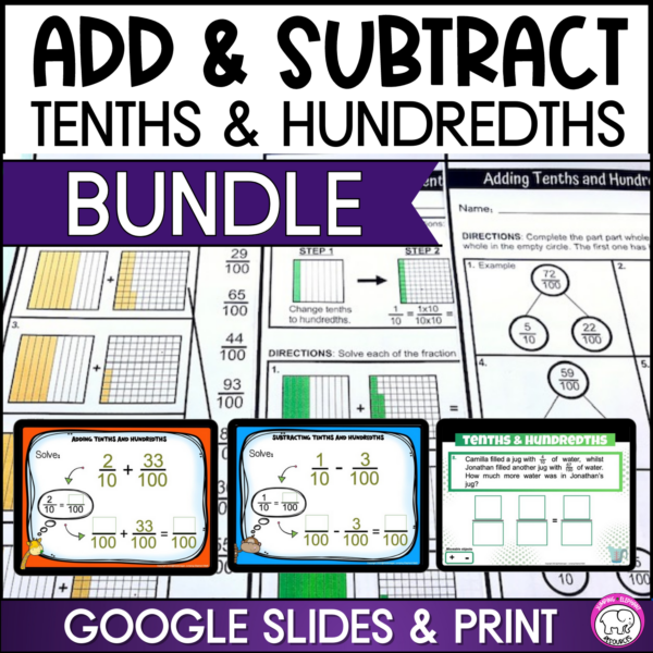 Add and Subtract Tenths and Hundredths Bundle Google Slides and ...